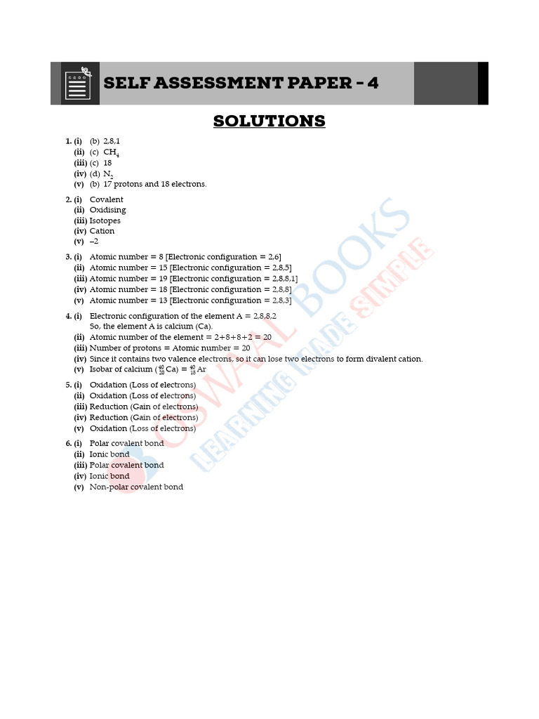 Chemistry Self-Assessment Solutions | PDF