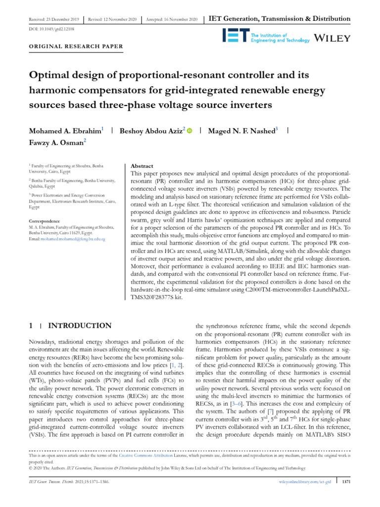 Optimal PR Controller Design for VSIs | PDF | Resonance | Power Inverter