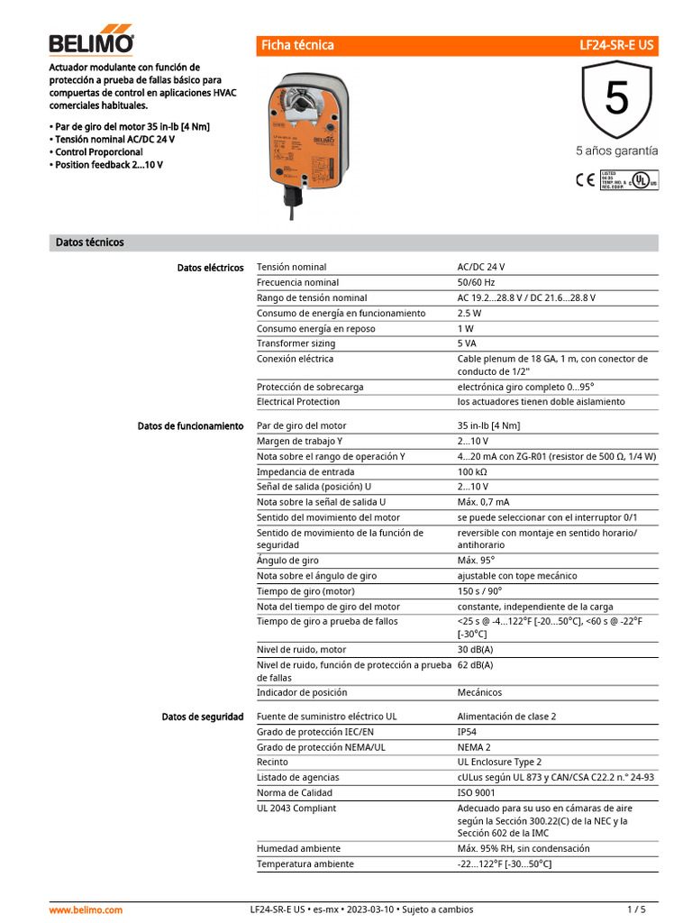 Belimo LF24-SR-E US Datasheet Es-Mx | PDF | Electrónica | Electromagnetismo