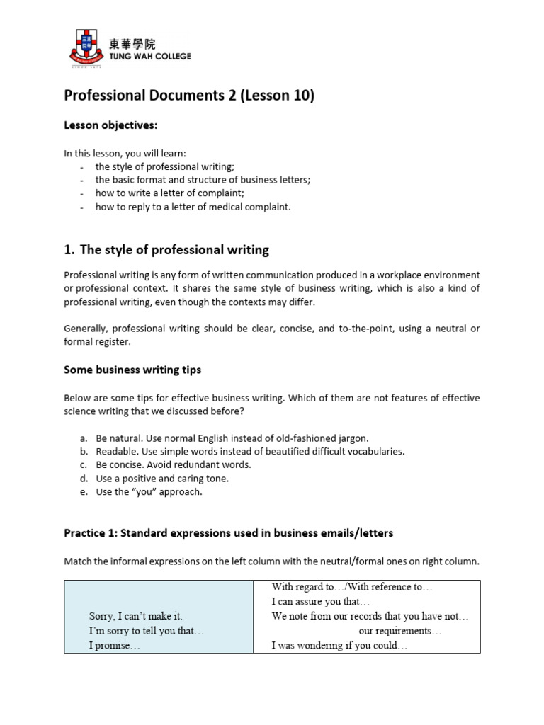 Professional Writing and Business Letters | PDF | Nursing | Performance ...
