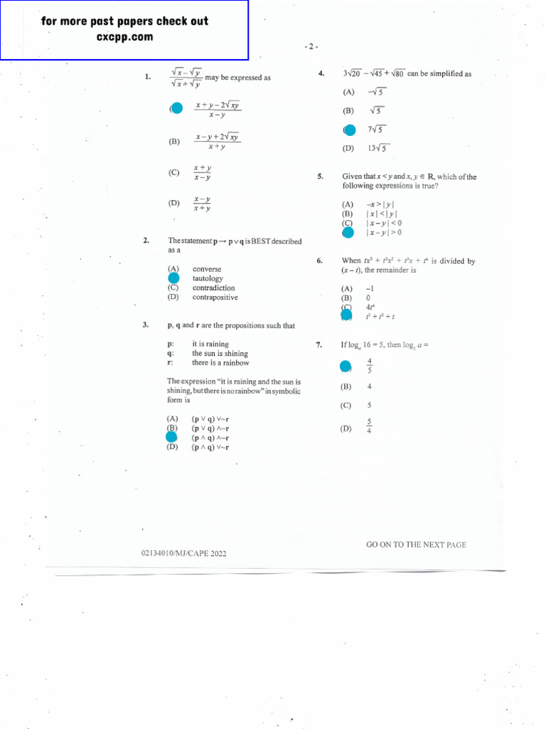 Pure Maths 2022 U1 P1 - Solutions-FAD10-1 | PDF