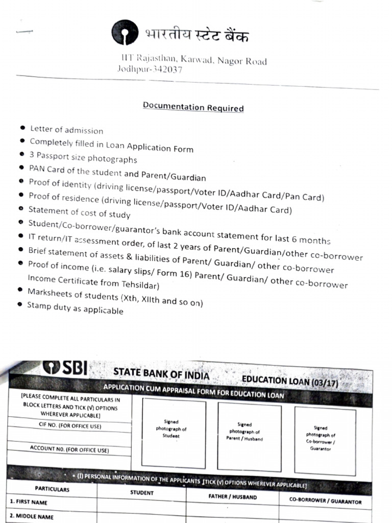 SBI Education Loan Documents | PDF | Identity Document | Loans