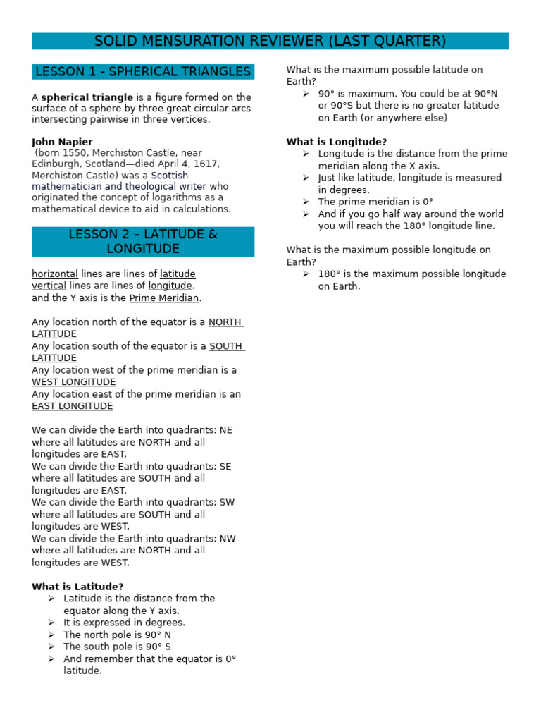 Solid Mensuration Reviewer 4 | PDF
