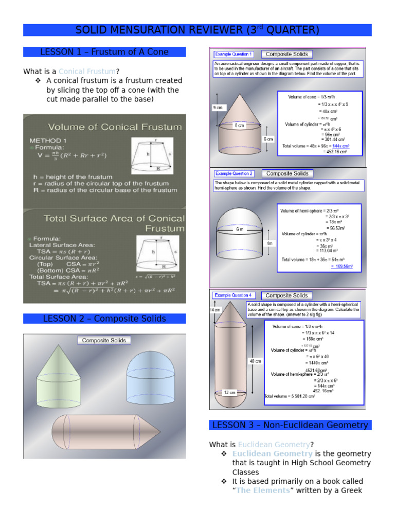 Solid Mensuration Reviewer 3 | PDF | Geometry | Sphere