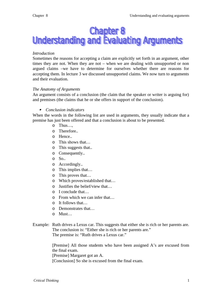 Lesson 8 Critical Thinking | PDF | Argument | Deductive Reasoning