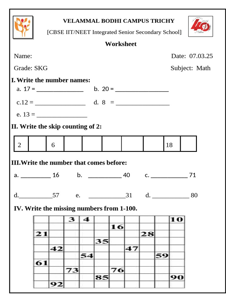 SKG - MAth Worksheet - 07.03.25 | PDF