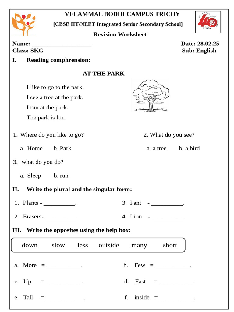 SKG - English Revision Worksheet - 07.03.25 | PDF
