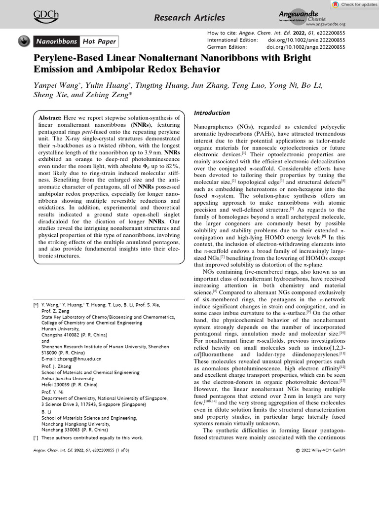 Perylene-Based Linear Nonalternant Nanoribbons With Bright | PDF ...