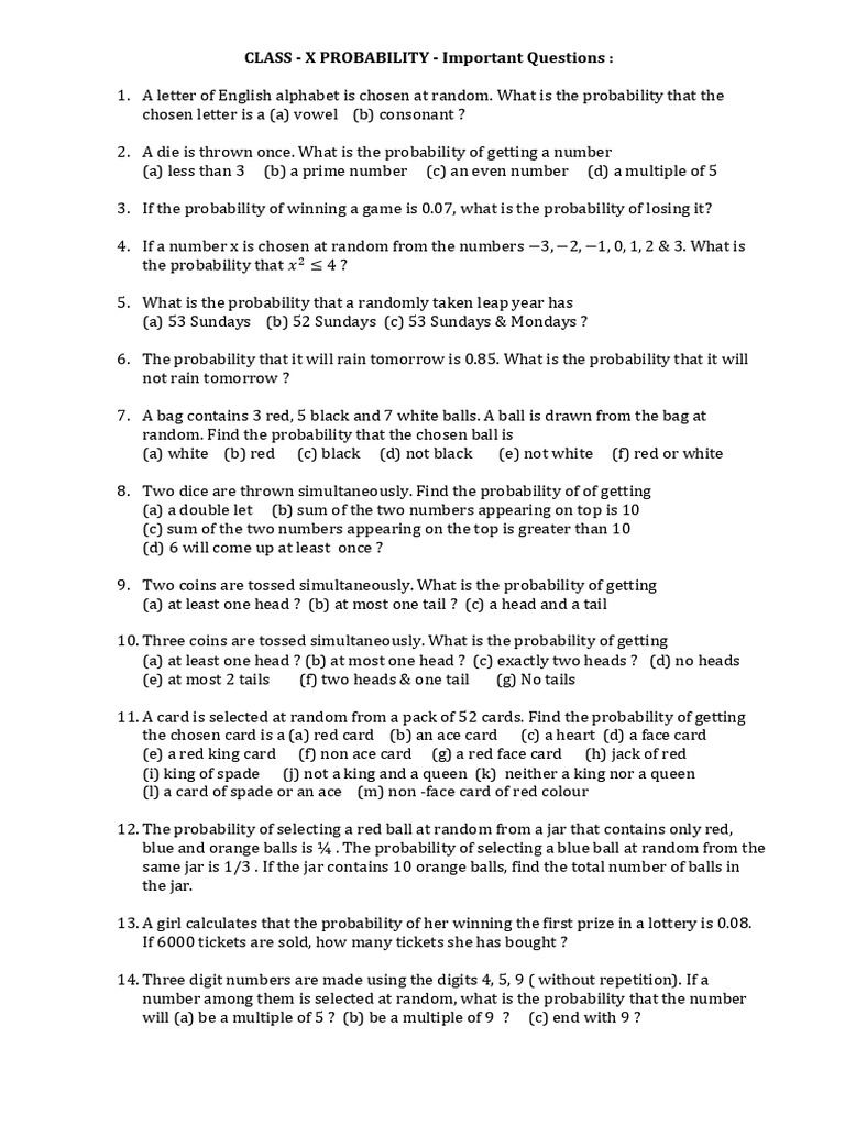 Most important Probability questions | PDF | Probability