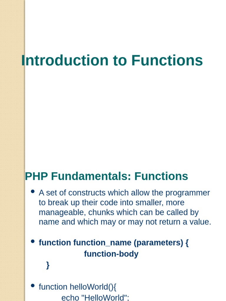 Introduction To Php Funct8776715powerpoint Pdf Parameter Computer Programming Computer