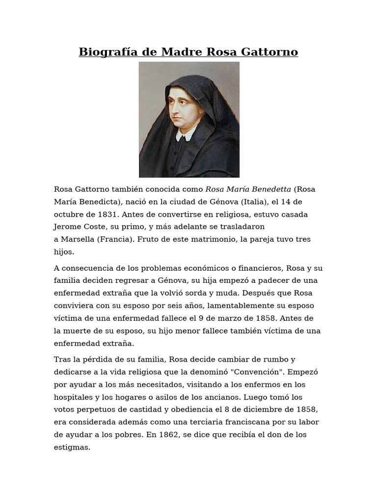 Biografía de Madre Rosa Gattorno | PDF | María, madre de Jesús ...