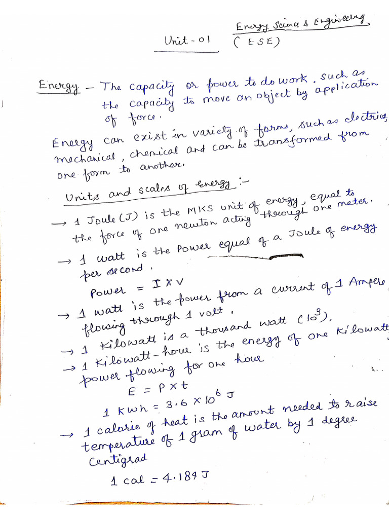 Unit 1 Energy Science & Engineering | PDF