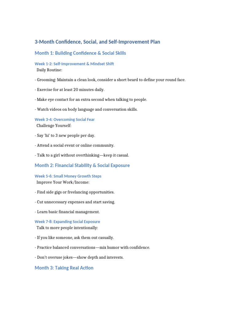 Confidence and Social Improvement Plan | PDF