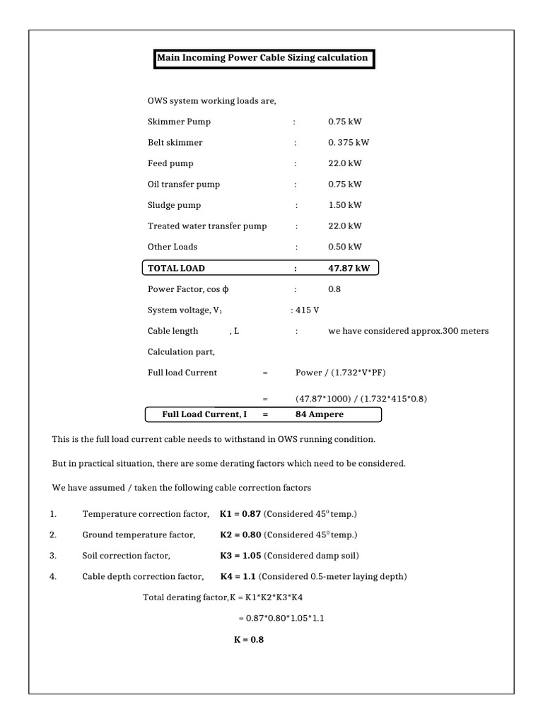 Main cable size calculation | PDF | Electric Power | Electromagnetism