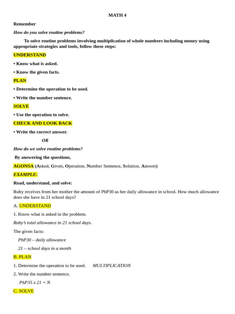 Math 4 Solving Problems Pdf