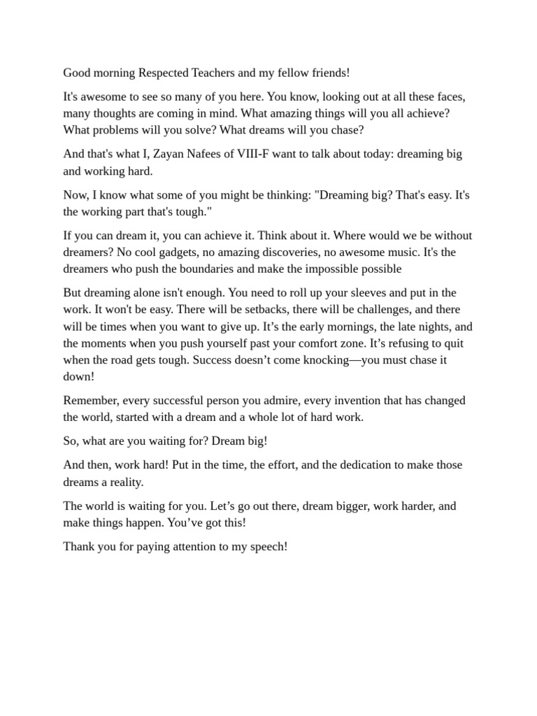 Dream Big,Work Hard | PDF