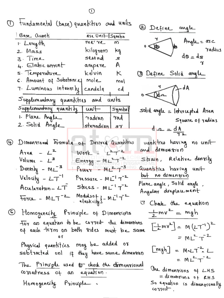 +1 Physics Important Topics - 250318 - 203431 | PDF | Physical Quantities