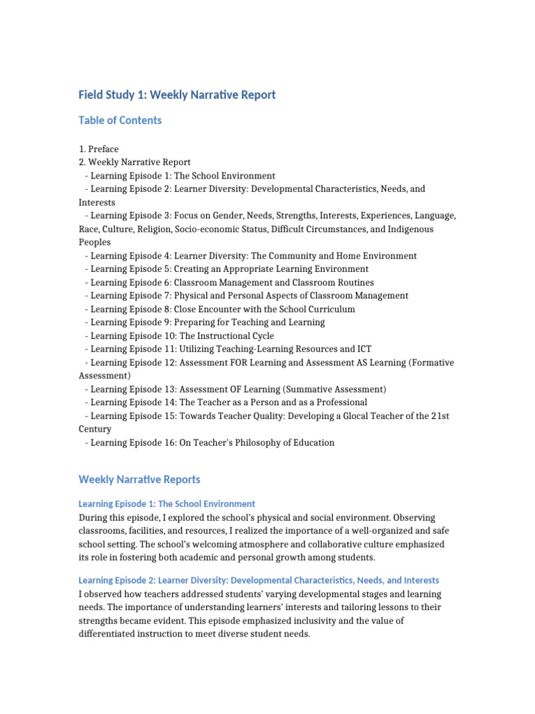 Weekly Narrative Report on Teaching Practices | PDF | Educational ...