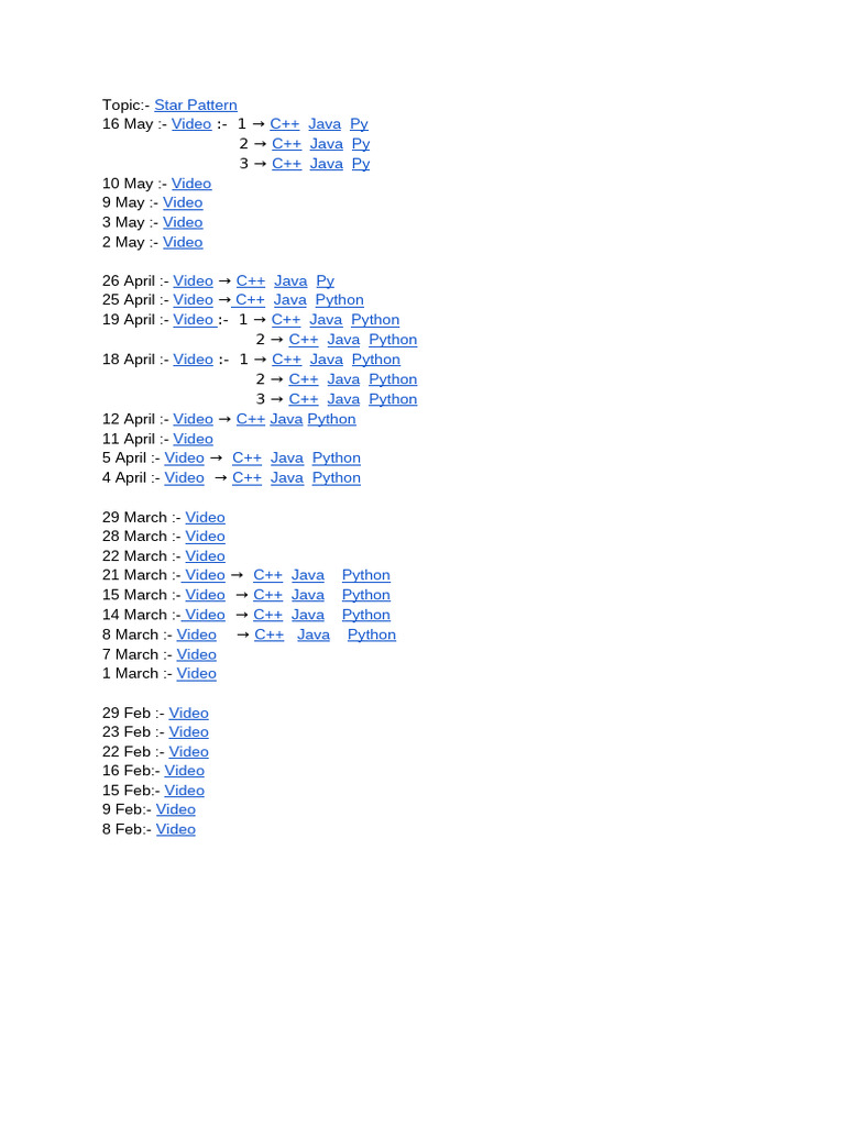 Schedule Beginner Level Coding | PDF