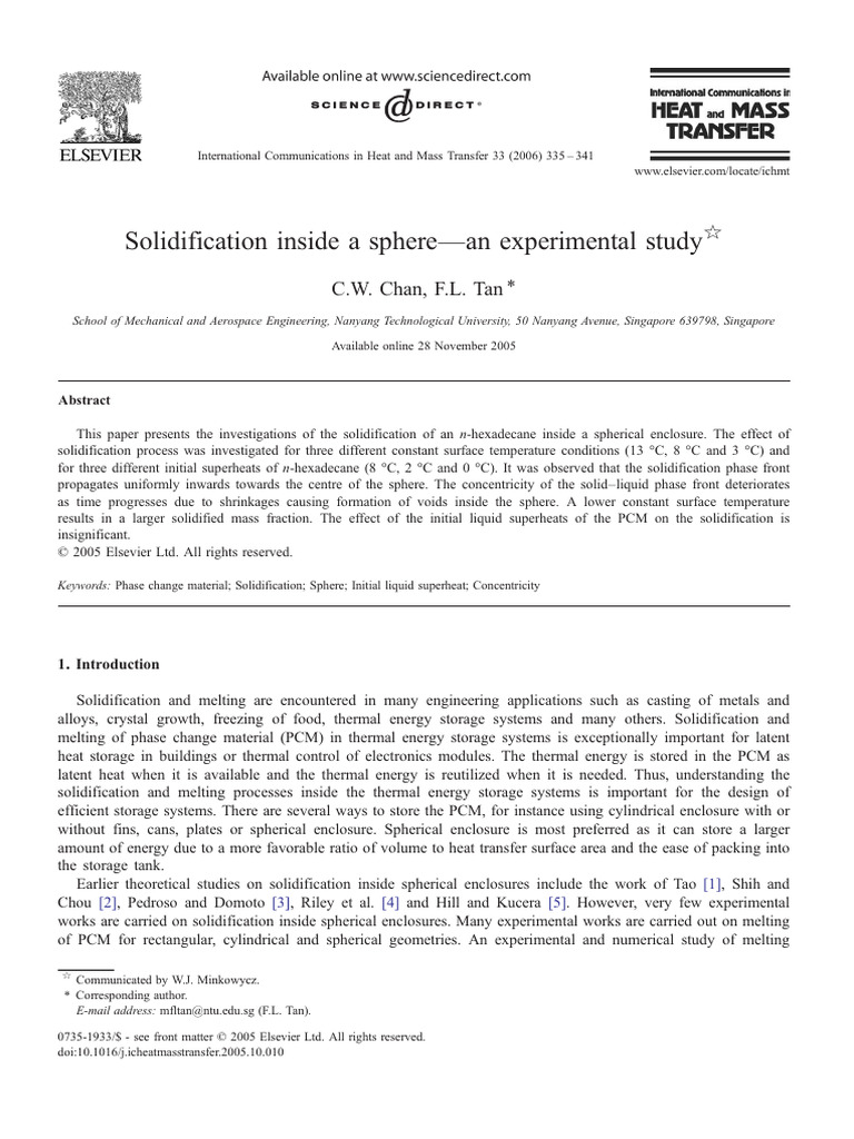 Solidification Inside A Sphere | PDF | Freezing | Liquids