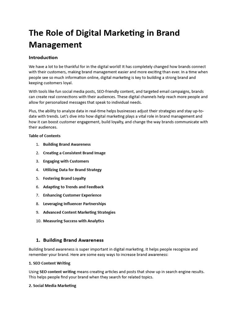 The Role of Digital Marketing in Brand Management.. | PDF | Digital ...