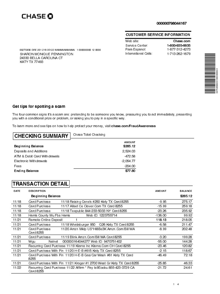 Chase Account Statement Overview | PDF | Overdraft | Payments