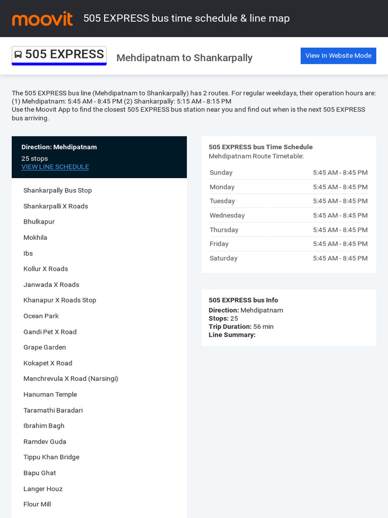 505 Bus Timings: Mehdipatnam to Shankarpally | PDF | Transport | Public ...