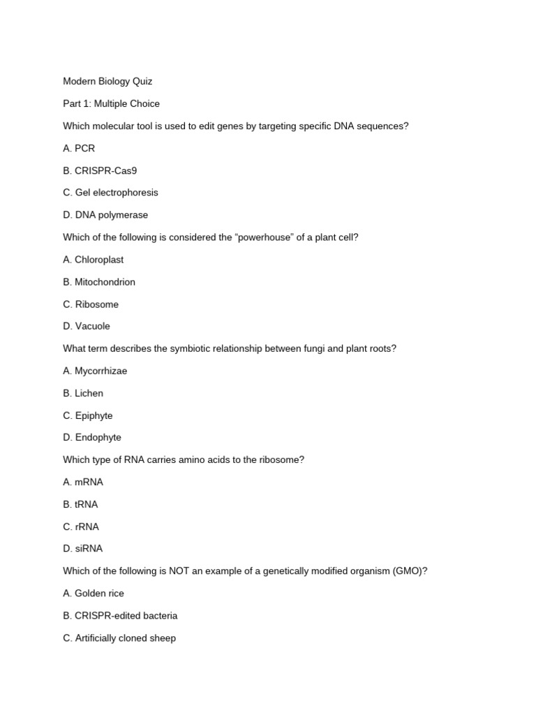 Biology Quiz: True/False & More | PDF