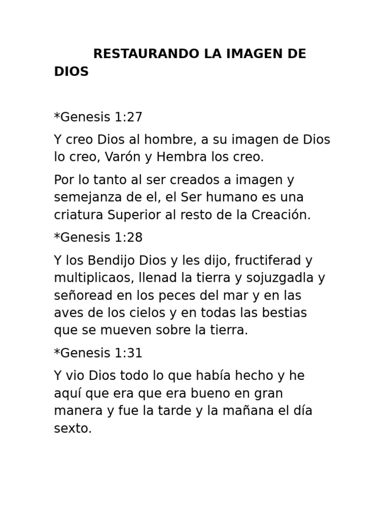Restaurando la Imagen de Dios | PDF | Imagen de dios | Libro del Génesis