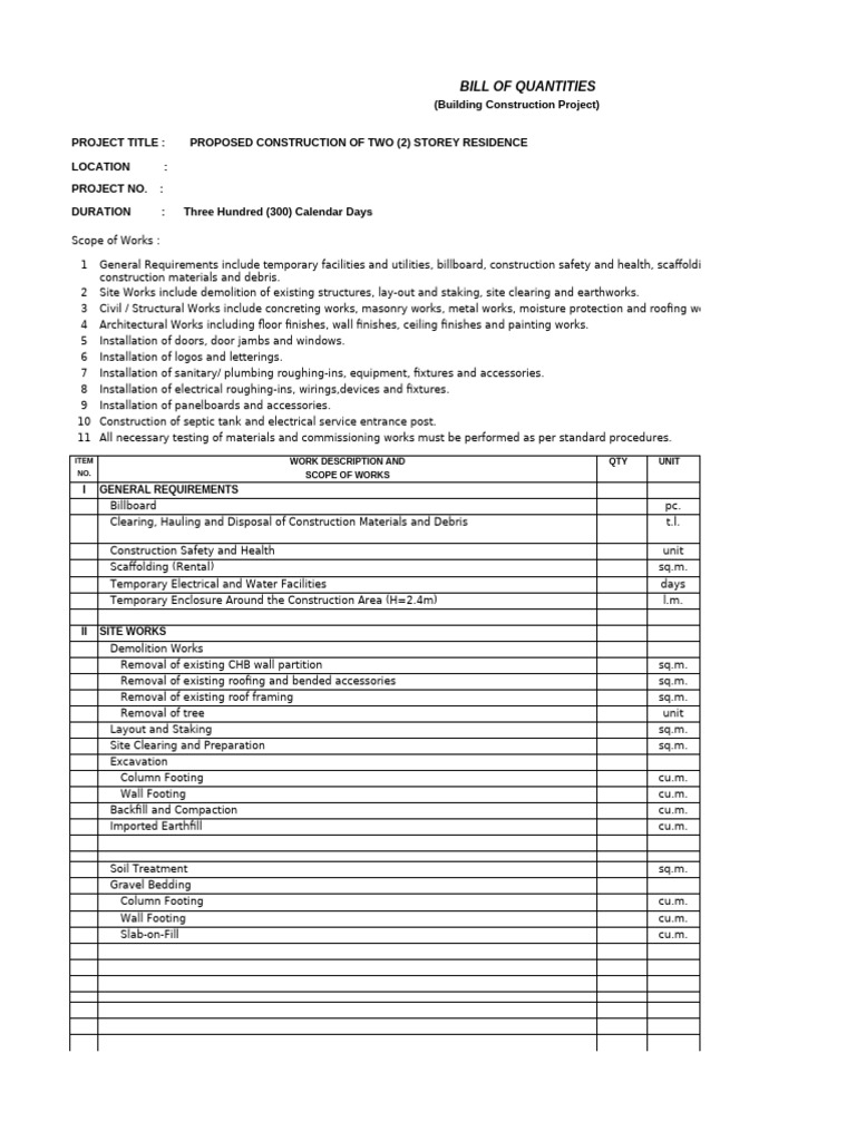 Bill of Quantities EXAMPLE | PDF | Pipe (Fluid Conveyance) | Door