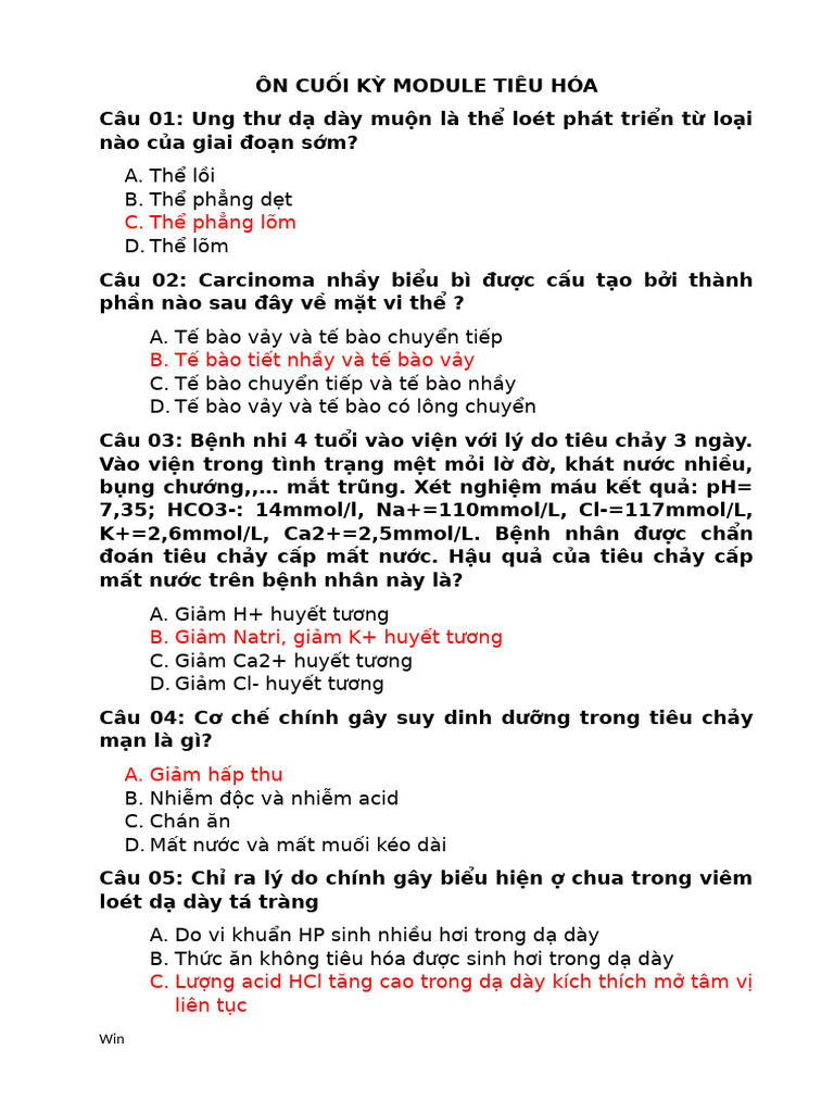 ÔN CUỐI KỲ MODULE TIÊU HÓA | PDF