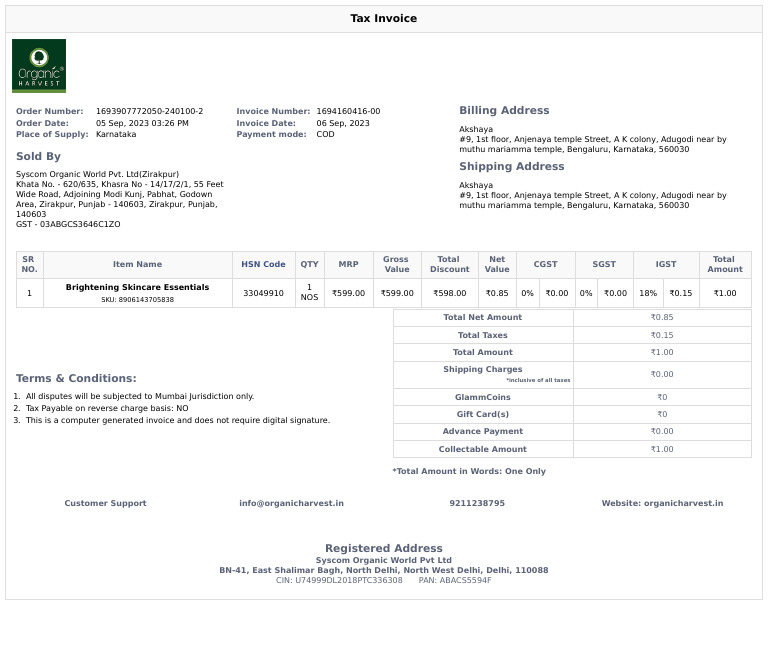 Tax Invoice for Skincare Purchase | PDF | Taxes | Payments