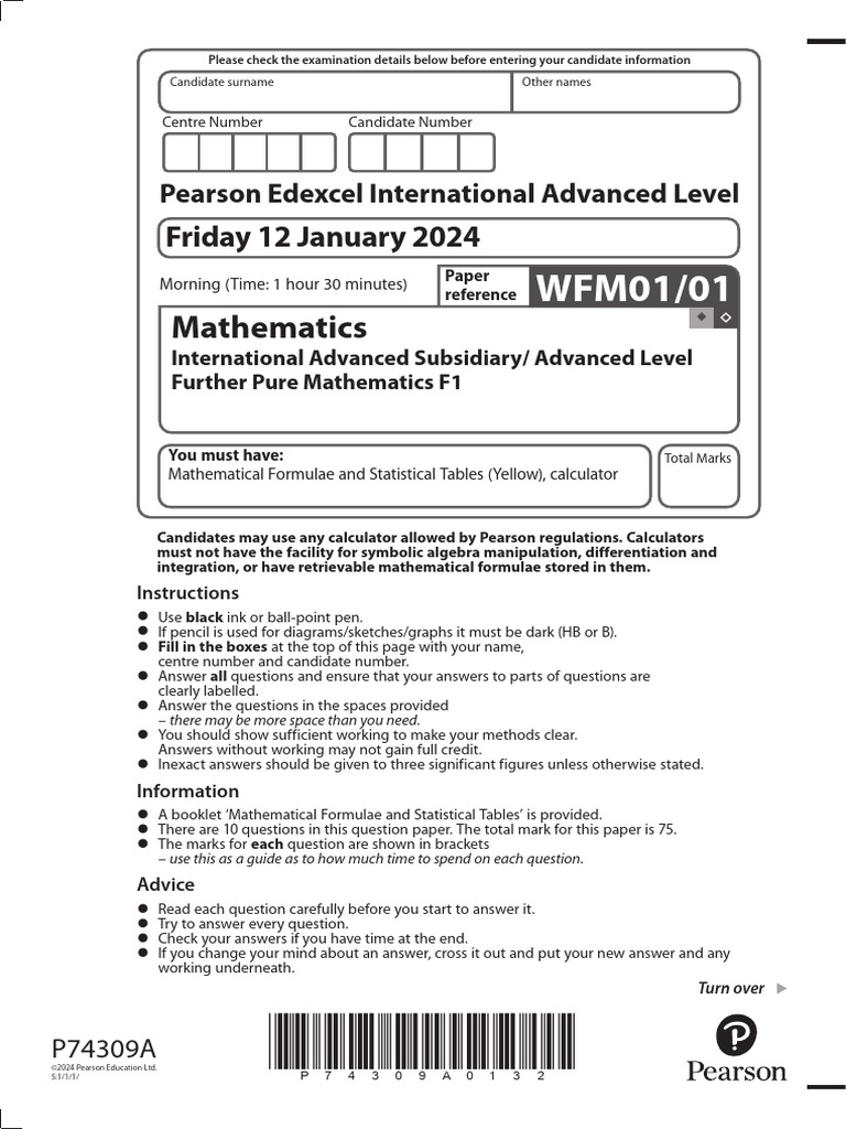 Edexcel Ial 2024jan FP1 Draft | PDF | Mathematics | Cartesian ...