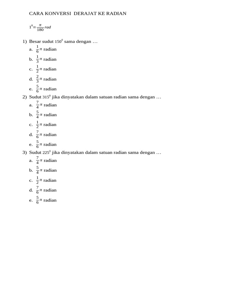 Cara Konversi Derajat Ke Radian | PDF