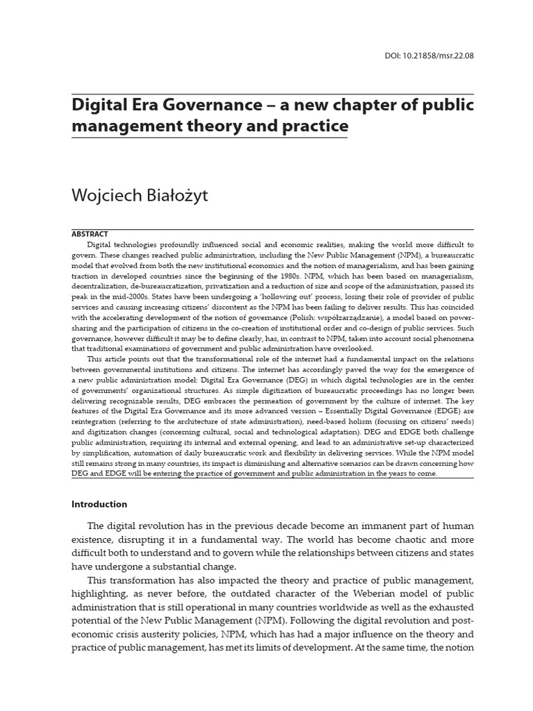 Digital Era Governance in Public Management | PDF | Governance | Policy