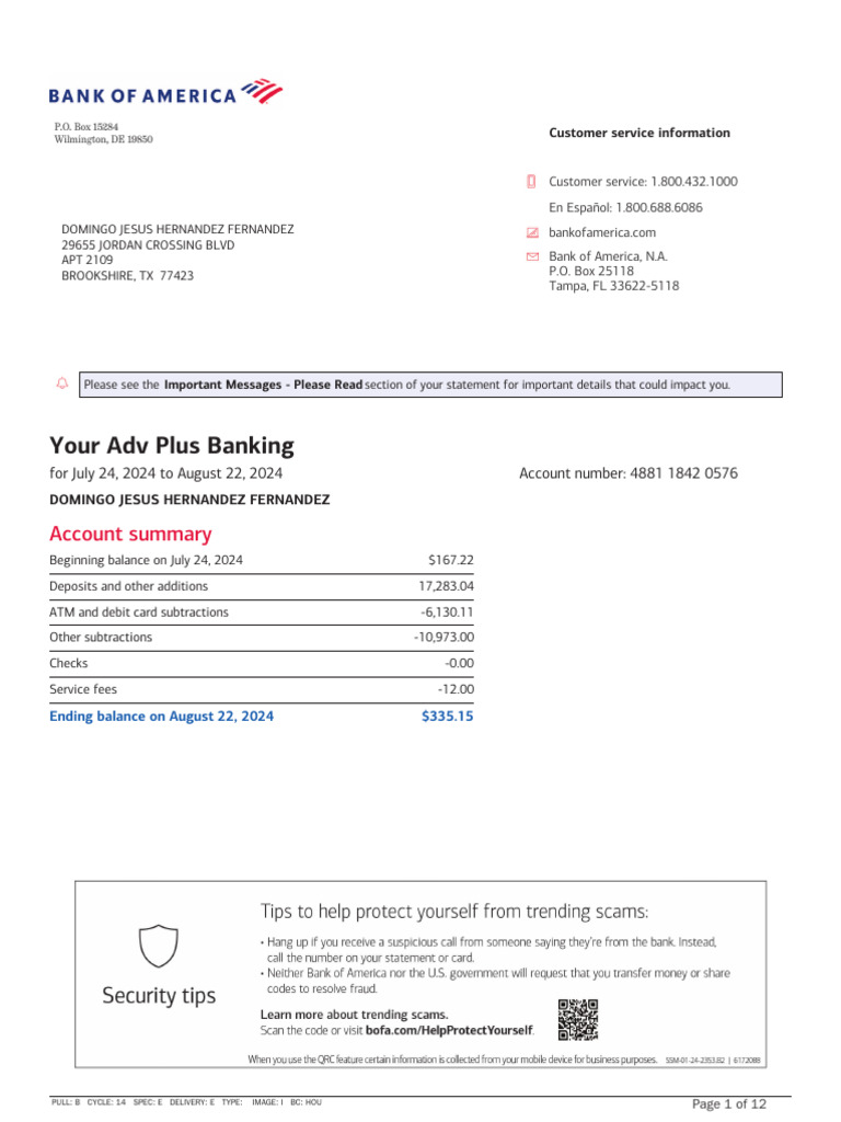August 24 Bank Statement | PDF | Credit Card | Banks