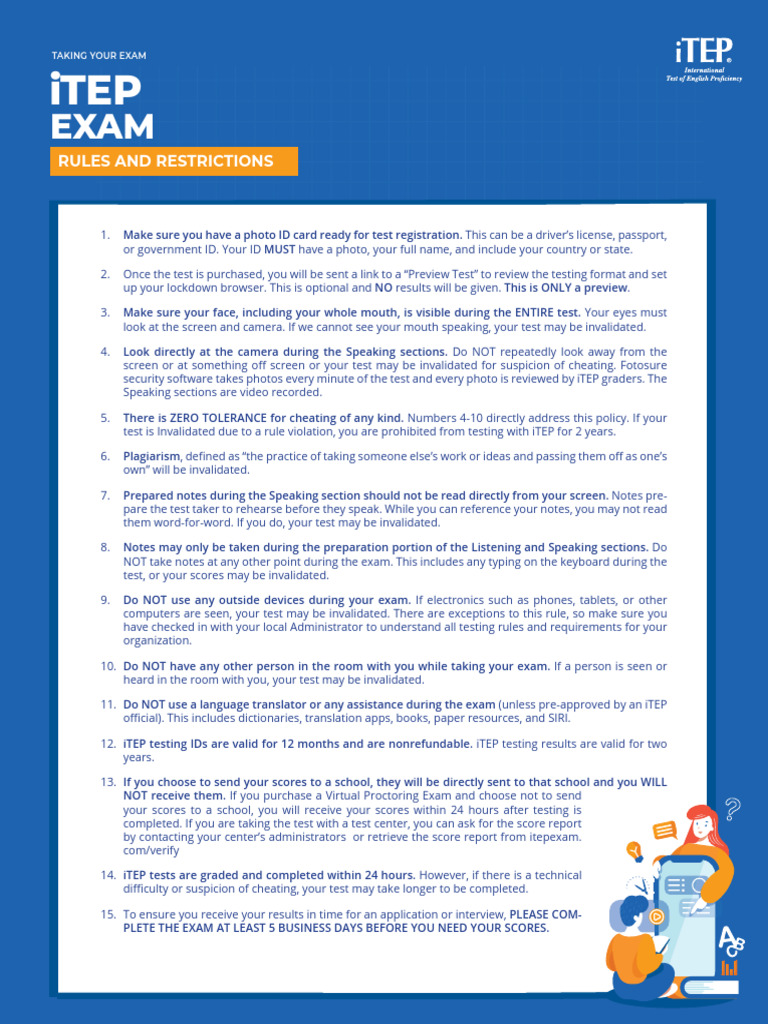 ENGLISH-iTEP-Rules-and-Restrictions | PDF | Computing