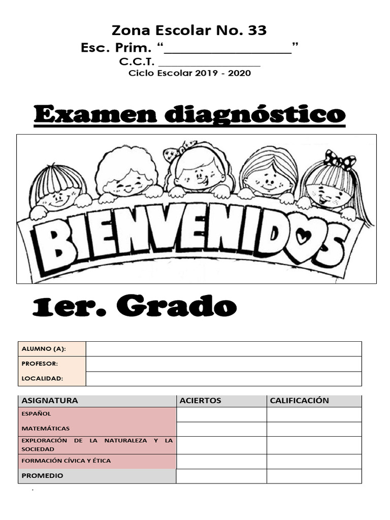 Examen Diagnóstico Primer Grado 2019-2020 | PDF | Escuelas