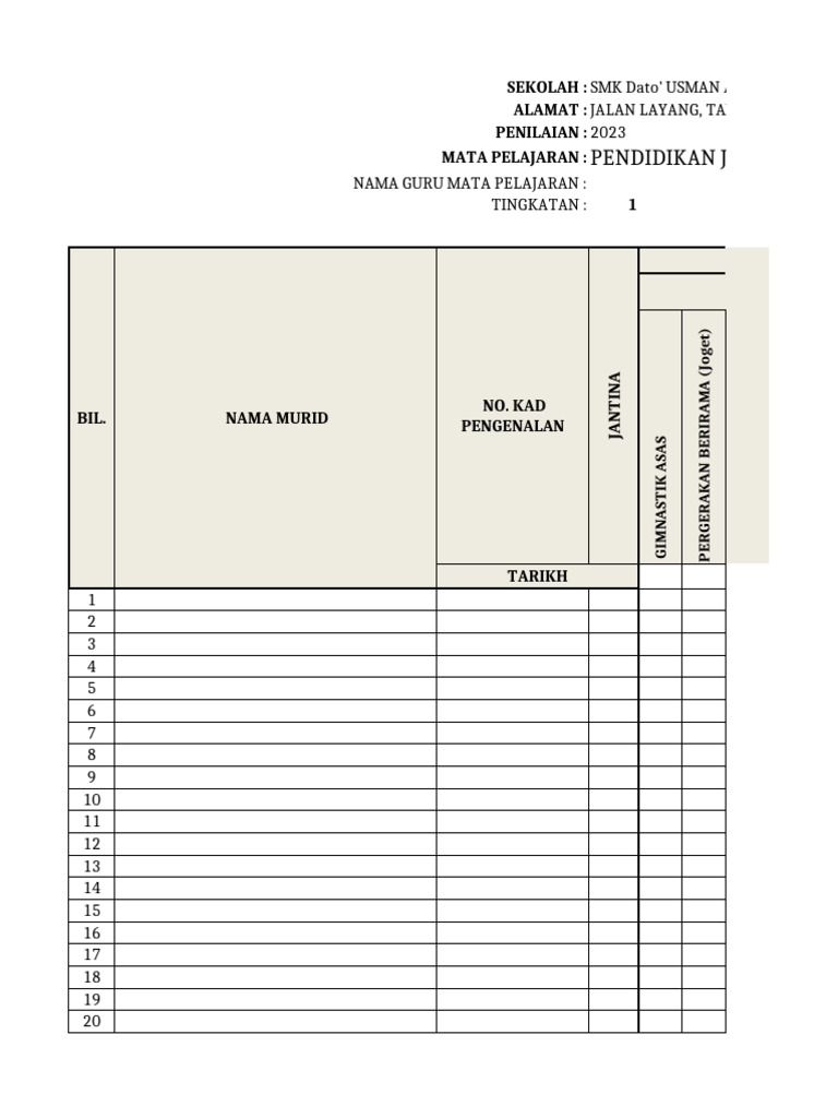 Rekod PBD KSSM PJPK T1 | PDF