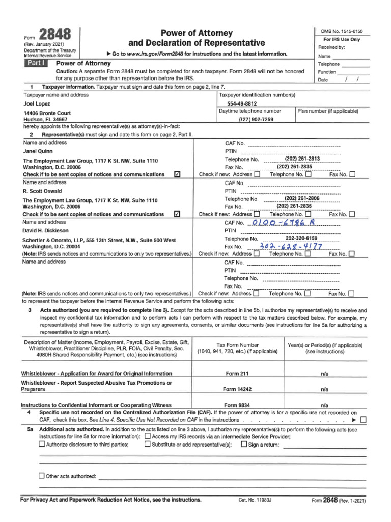2024 - 09 - 11 - Lopez Form 2848 For Client Signature | PDF