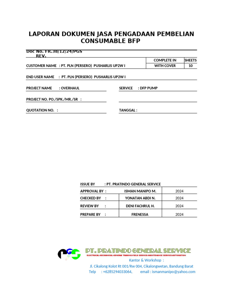Laporan Dokumen Jasa Pembelian Consumable Part For DFP Final | PDF