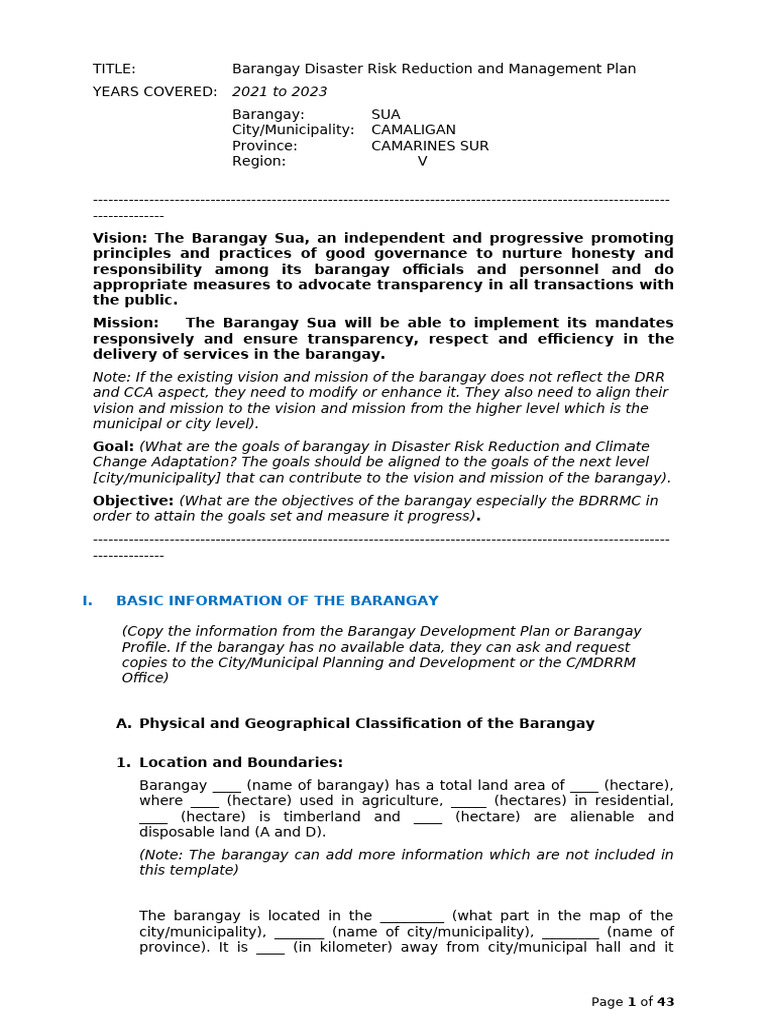 BDRRM Plan Template English - For WS | PDF | Emergency Evacuation ...