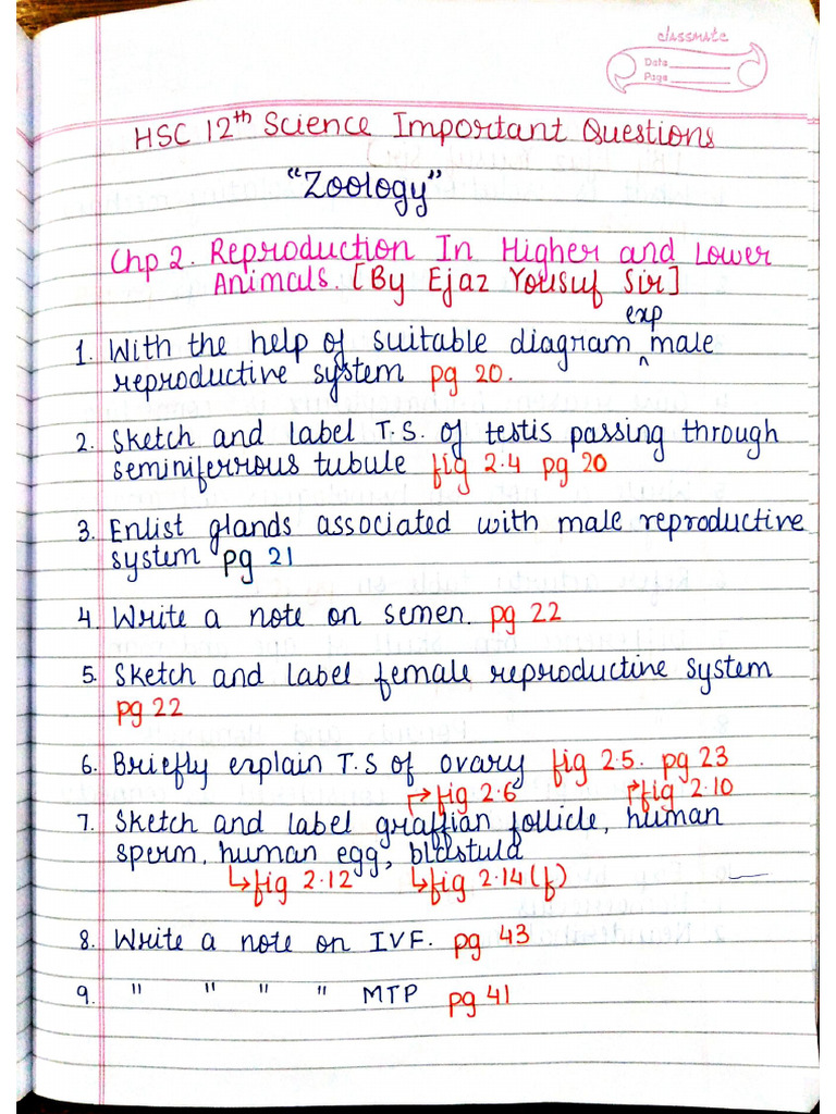 Zoology Questions For HSC Exam 2023 | PDF