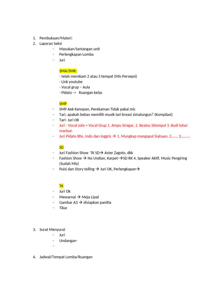 Laporan Seksi-seksi lomba | PDF