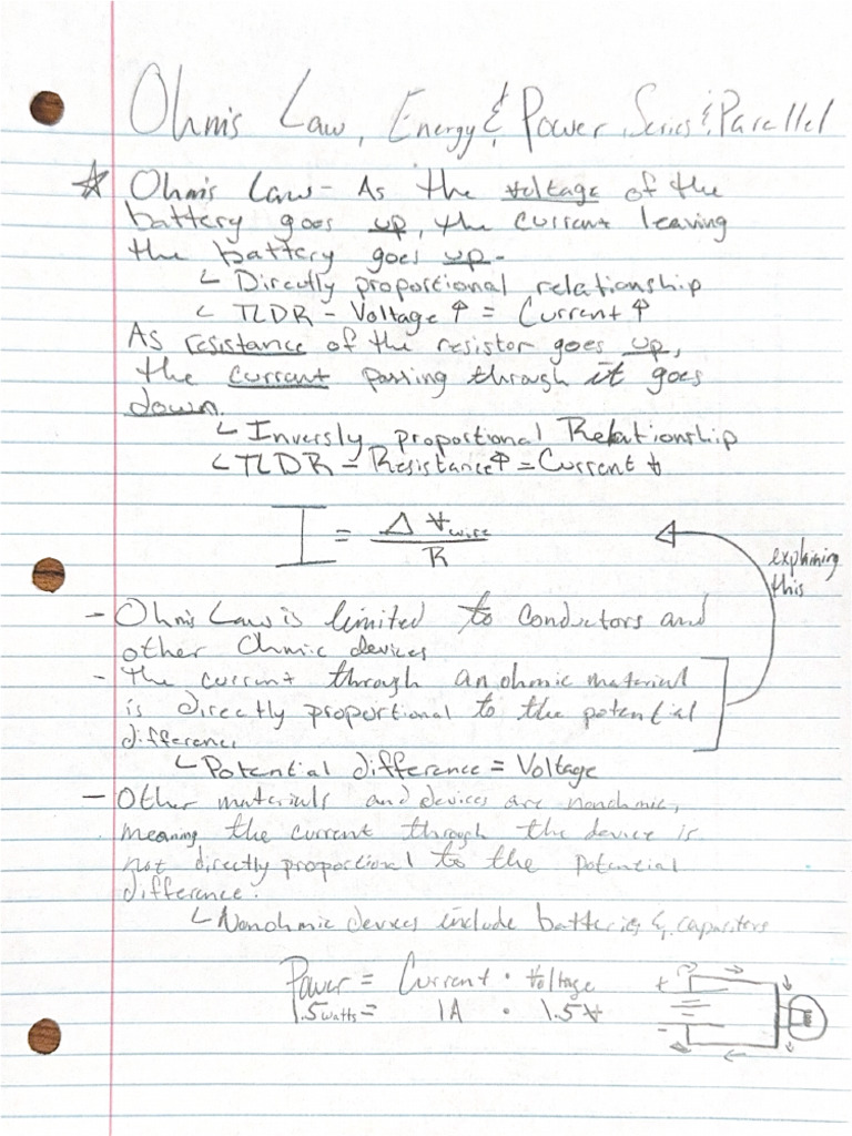 7 - Ohm's Law, Energy & Power, Series, Parallel | PDF