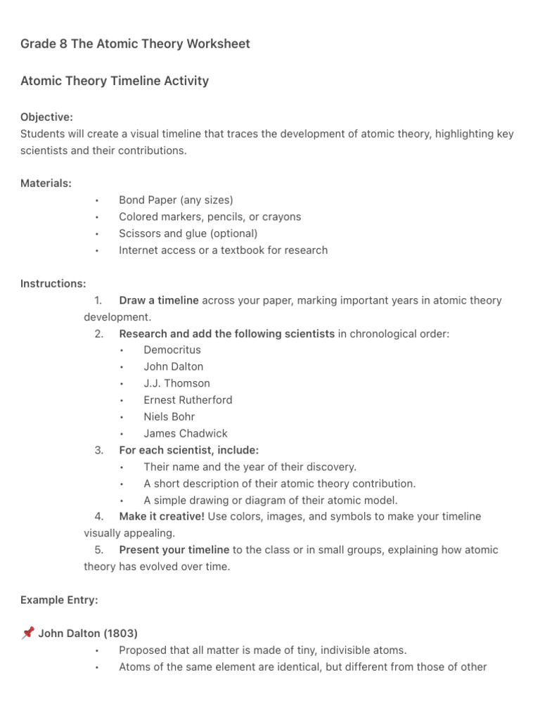 Grade 8 The Atomic Theory Worksheet | PDF | Atoms | Atomic Nucleus