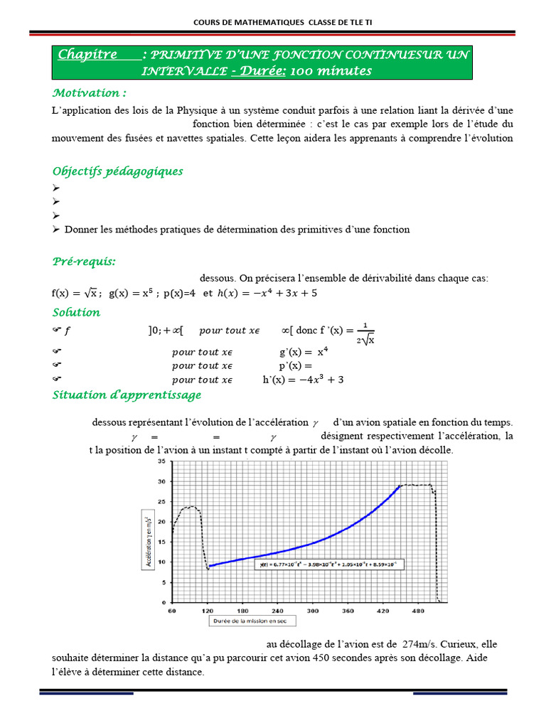 Primitives de fonctions en Tle TI | PDF | Vitesse | Décollage