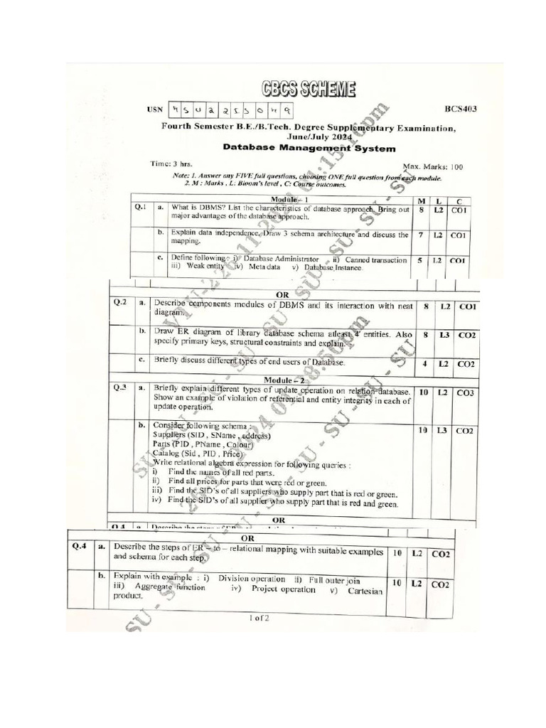 DBMS Vtu 2ND Paper | PDF