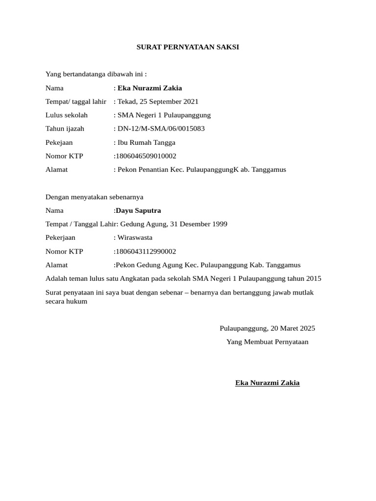 Surat Pernyataan Saksi | PDF