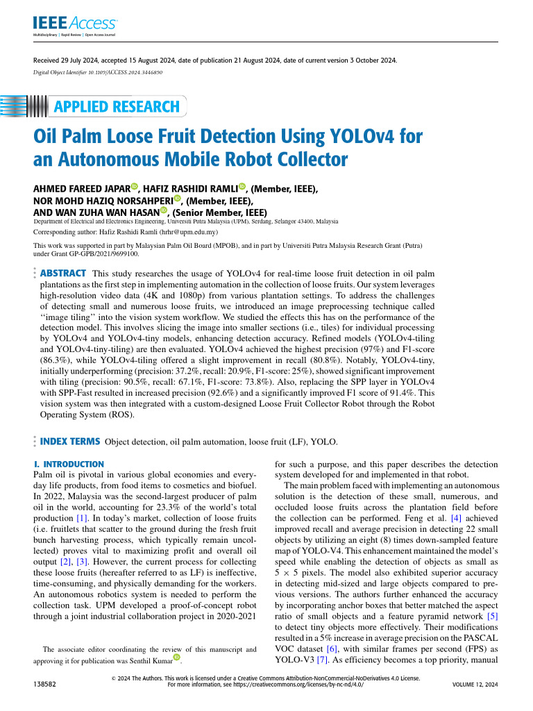 Oil Palm Loose Fruit Detection Using Yolov4 | PDF